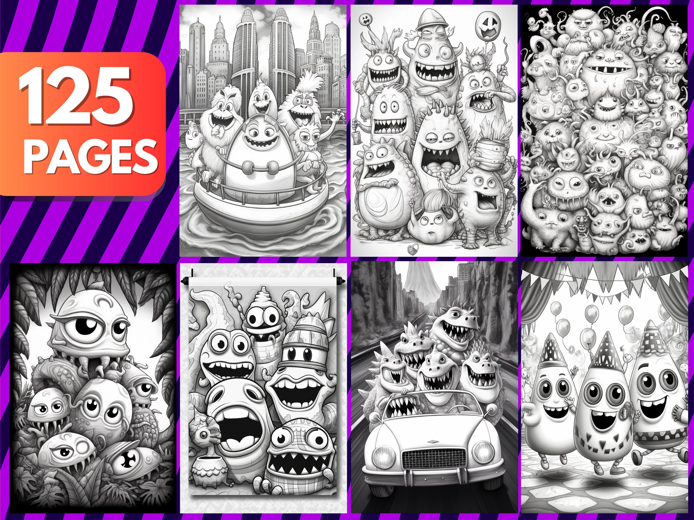 Cute Halloween Coloring Monsters Coloring Book 150 Pages - Etsy