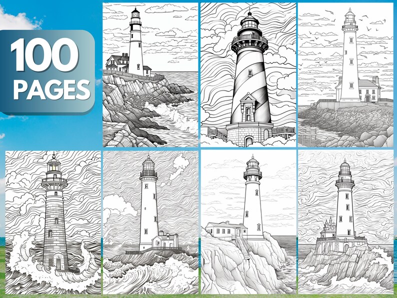 Lighthouse Coloring Book, 100 Pages, Lighthouse Coloring Pages, AI ART ...