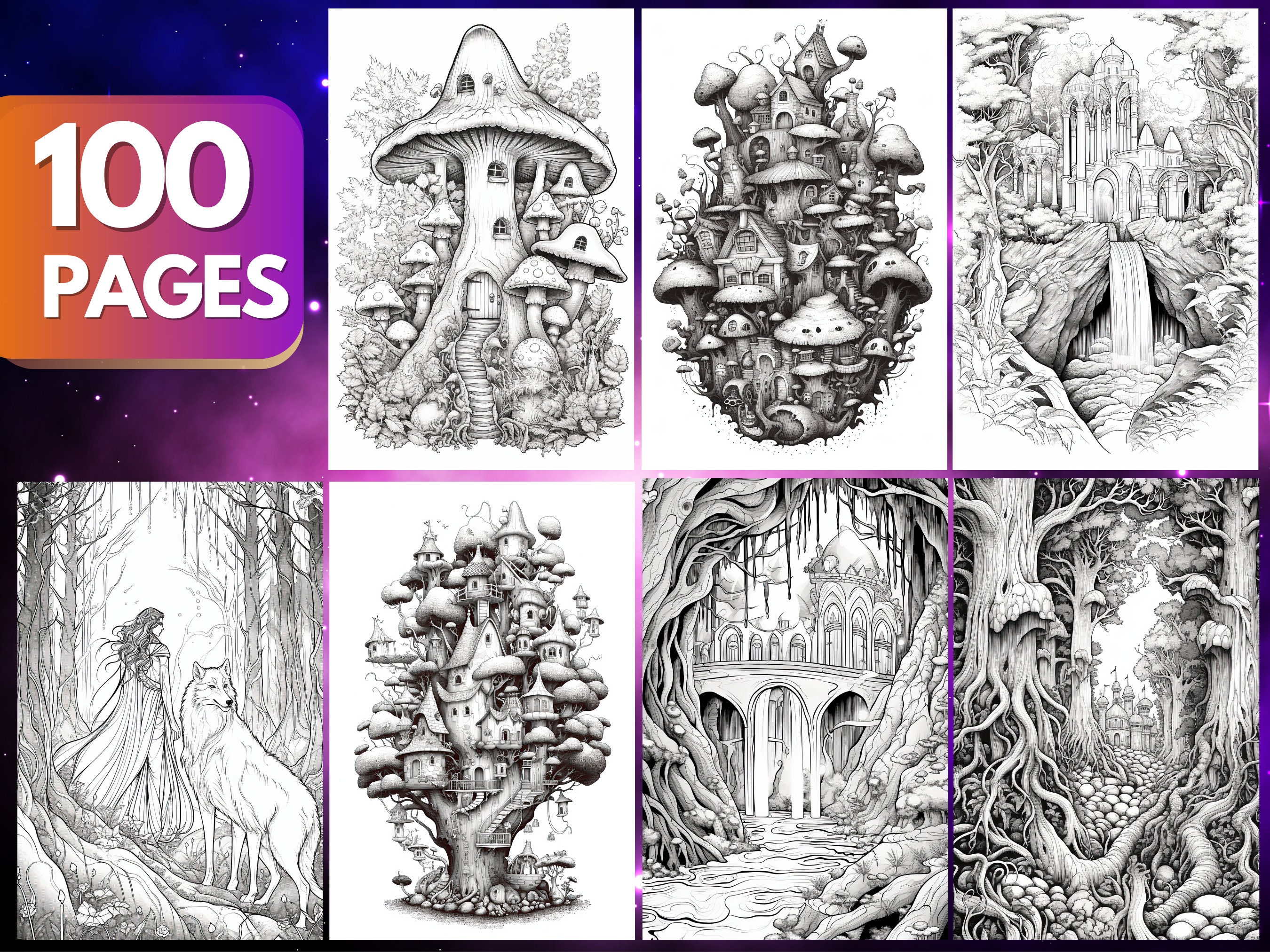 Enchanted Forest Coloring Book, 100 Pages, Enchanted Forest Coloring ...