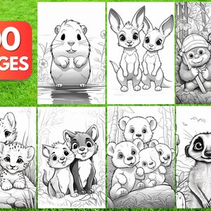 Adorable Animals Coloring Book, 100 Pages, Cute Animals Coloring Pages ...