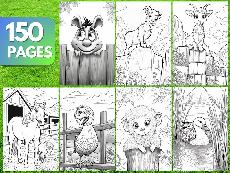 Cute Farm Animals Coloring Book, 150 Pages, Farm Friends Coloring Pages ...