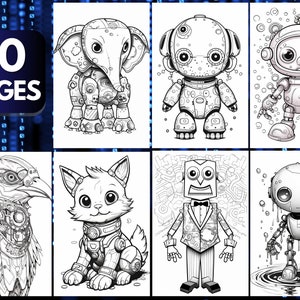 Cute Robots Coloring Book, 150 Pages, Cute Robots Coloring Pages, AI ...