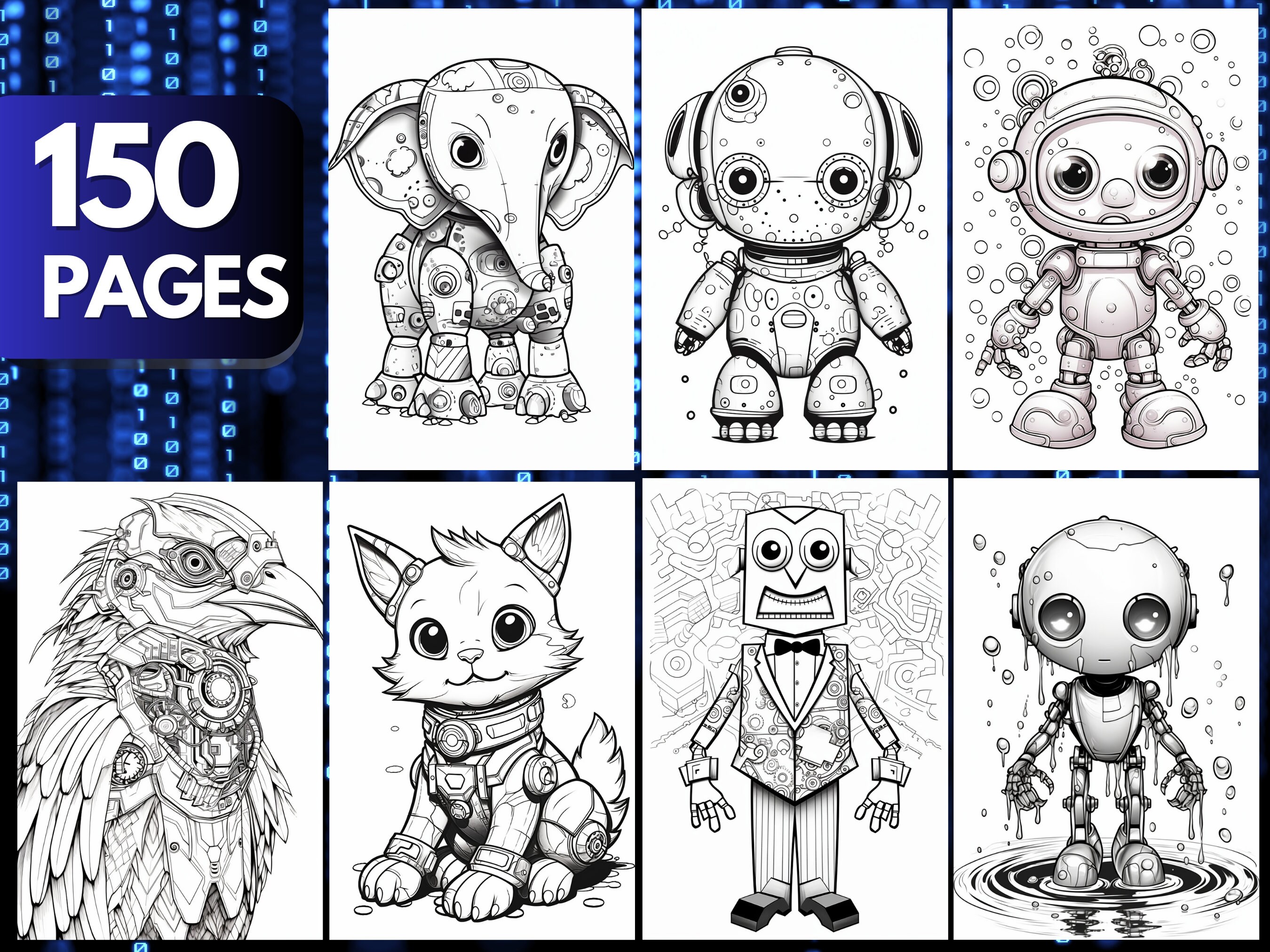 Cute Robots Coloring Book, 150 Pages, Cute Robots Coloring Pages, AI ...