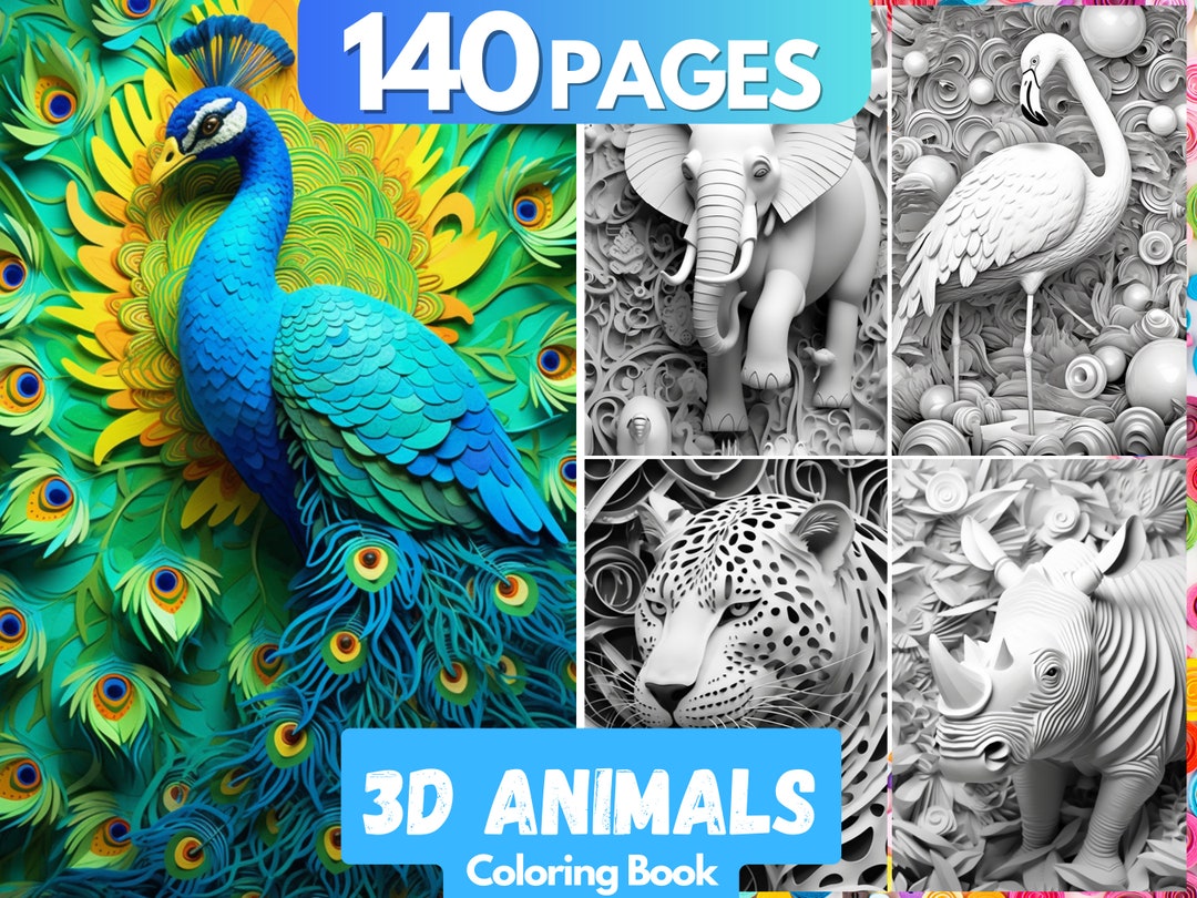 3D Animal Coloring Book, 140 Pages, Wild Animals, 3D AI ART, Coloring ...