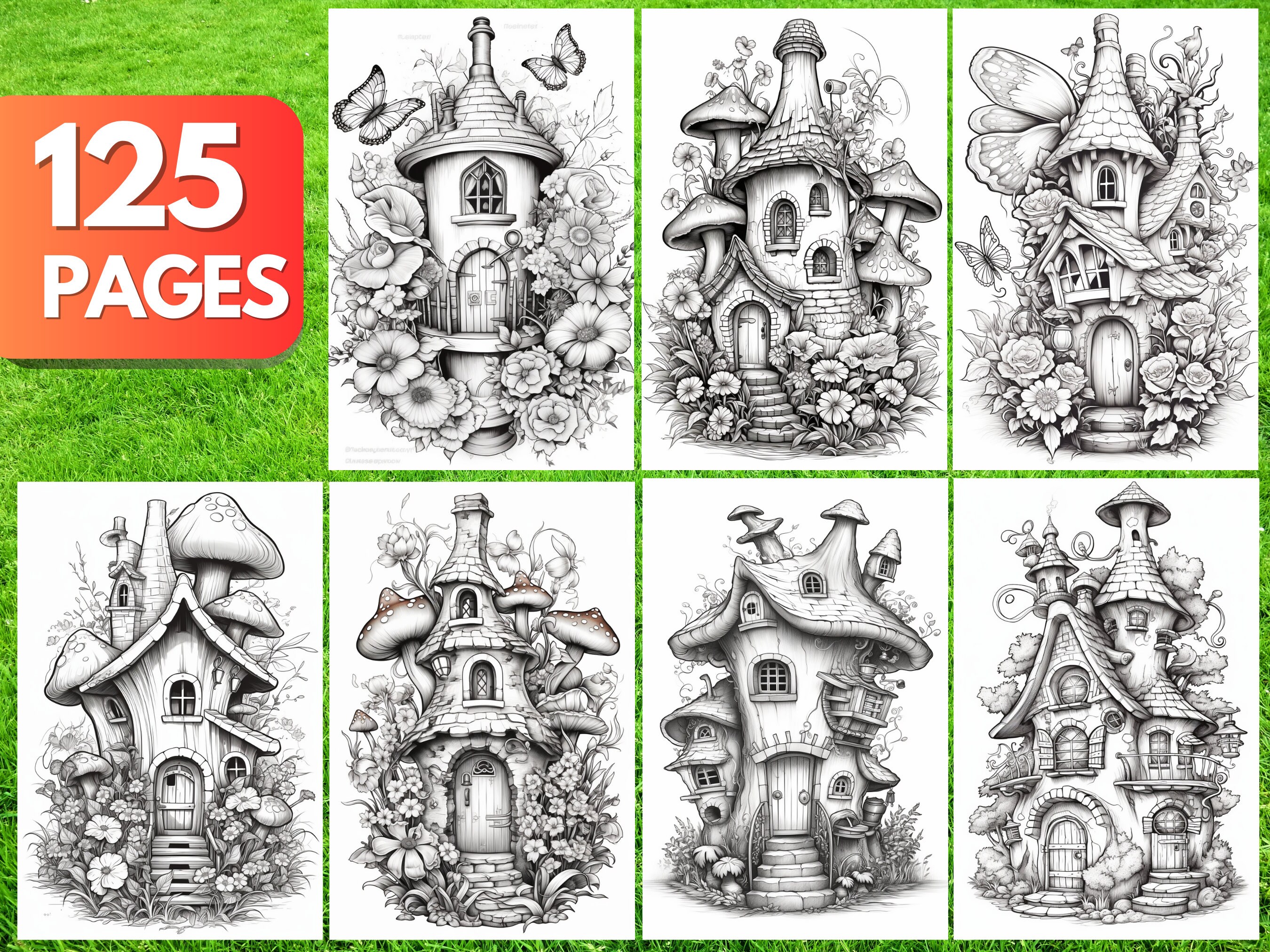 Fairy Houses Coloring Book, 150 Pages, Fairy Houses Coloring Pages, AI ...