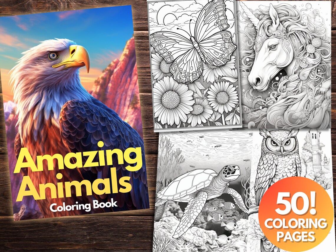Amazing Animals Adult Coloring Book 50 Pages AI ART - Etsy