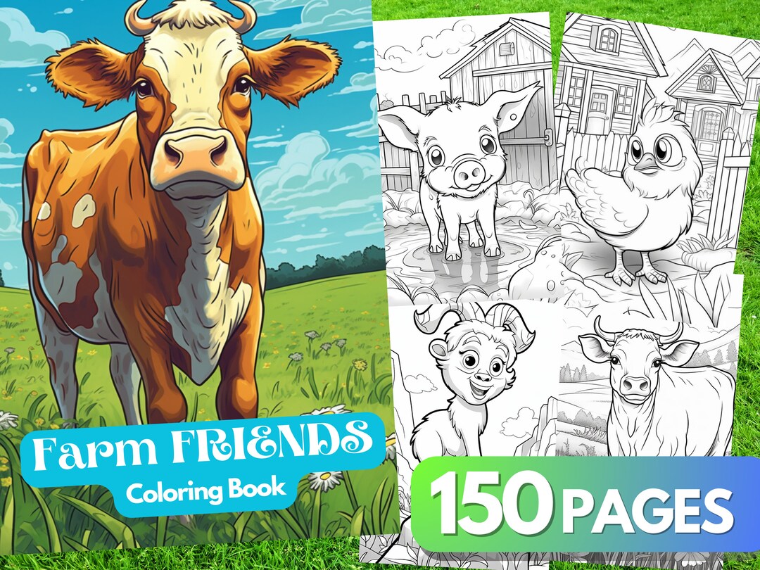Cute Farm Animals Coloring Book, 150 Pages, Farm Friends Coloring Pages ...