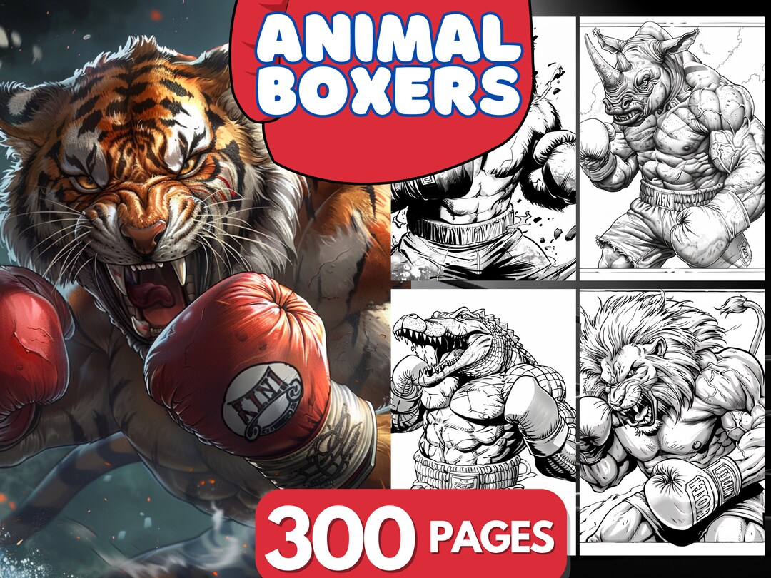 Animal Boxers Coloring Book: 280 Pages of Wild Boxing Beasts (PDF) - Etsy