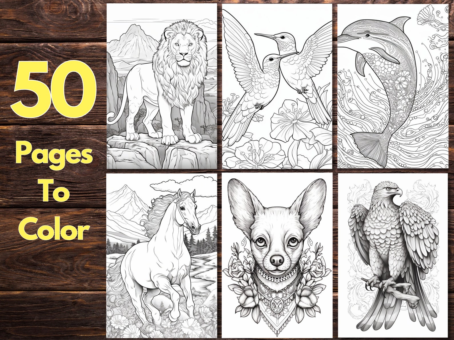 Amazing Animals Adult Coloring Book, 50 Pages, AI ART, Printable ...