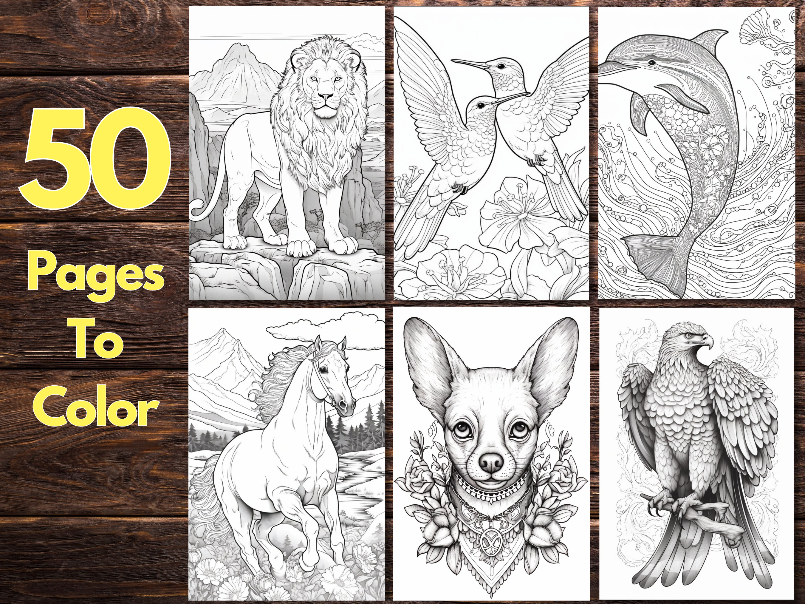 Amazing Animals Adult Coloring Book, 50 Pages, AI ART, Printable ...