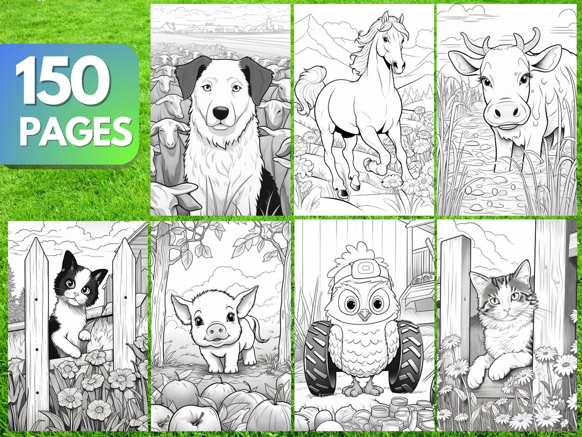 Cute Farm Animals Coloring Book, 150 Pages, Farm Friends Coloring Pages ...