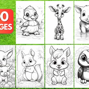Adorable Animals Coloring Book, 100 Pages, Cute Animals Coloring Pages ...