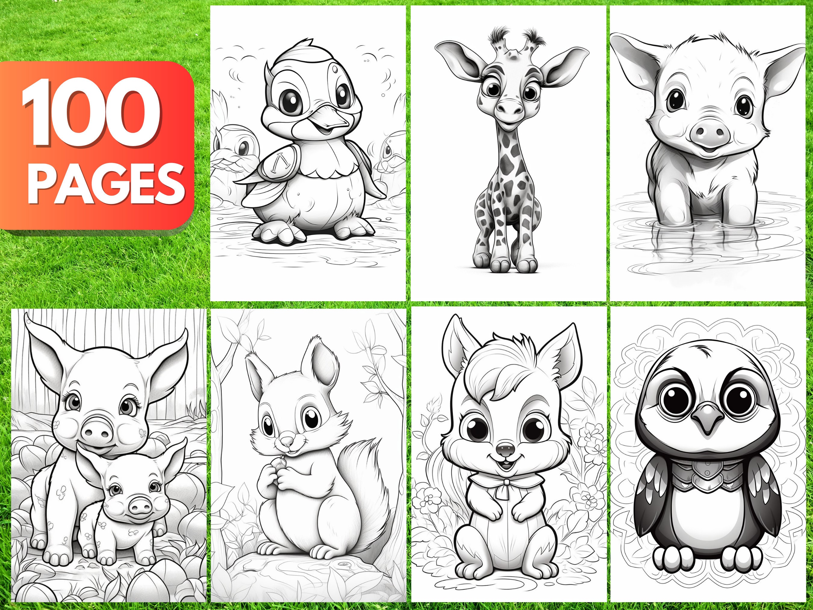 Adorable Animals Coloring Book, 100 Pages, Cute Animals Coloring Pages ...