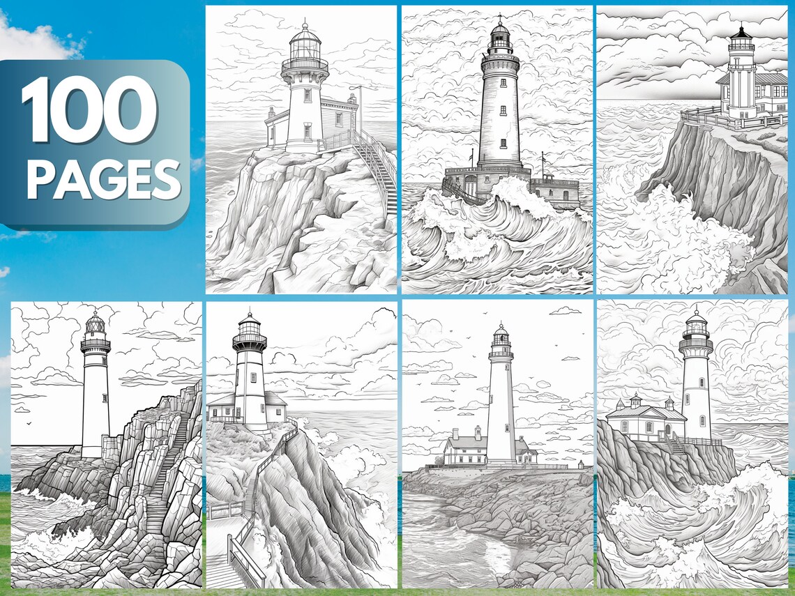 Lighthouse Coloring Book, 100 Pages, Lighthouse Coloring Pages, AI ART ...