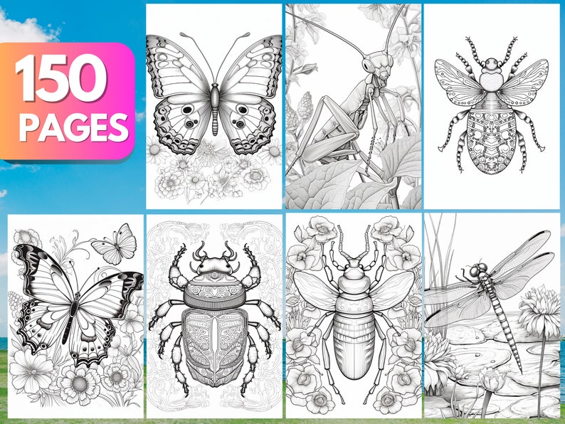 Beautiful Bugs Coloring Book 150 Pages Bugs Coloring Pages - Etsy