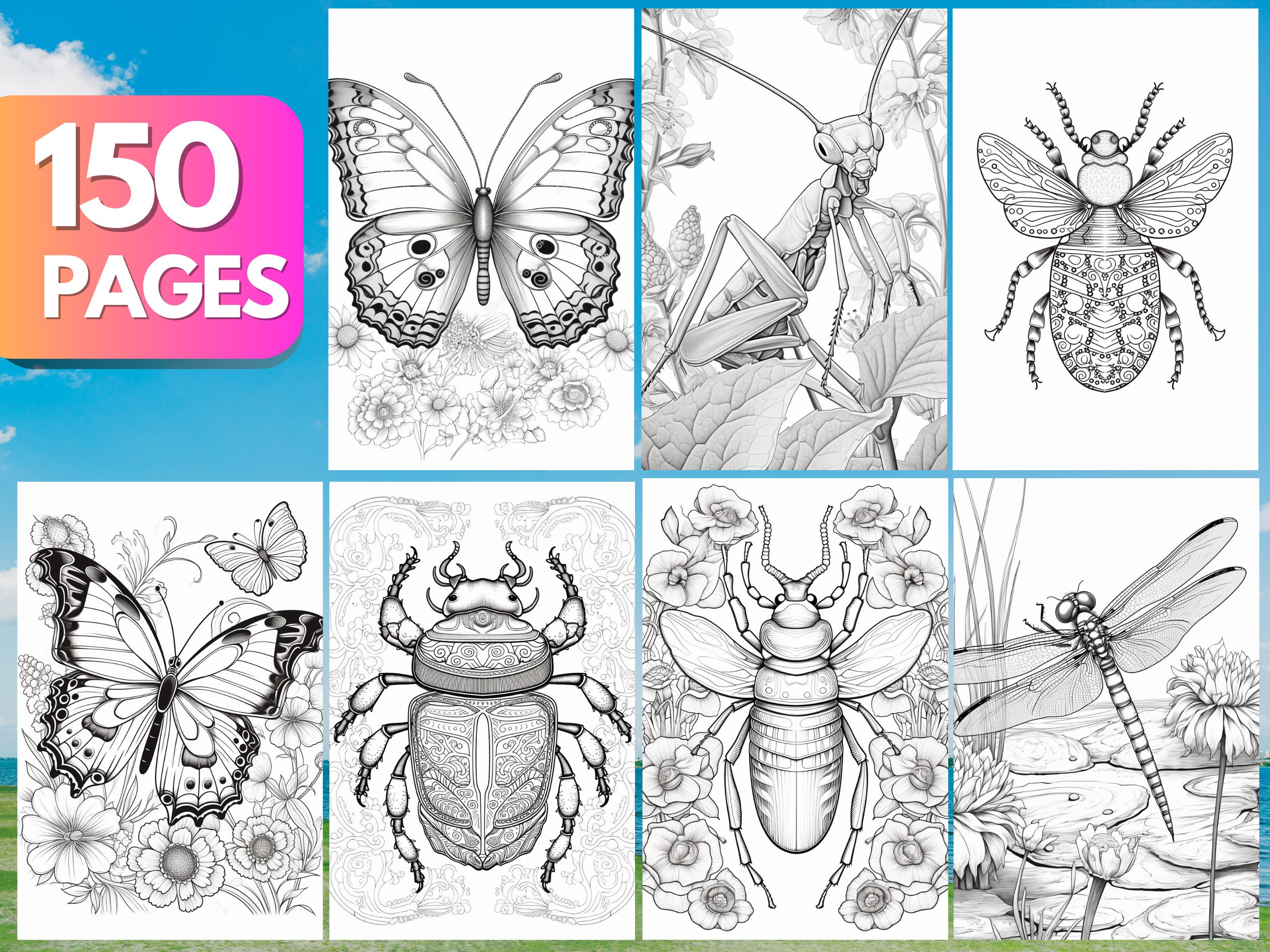 Beautiful Bugs Coloring Book, 150 Pages, Bugs Coloring Pages, AI ART ...