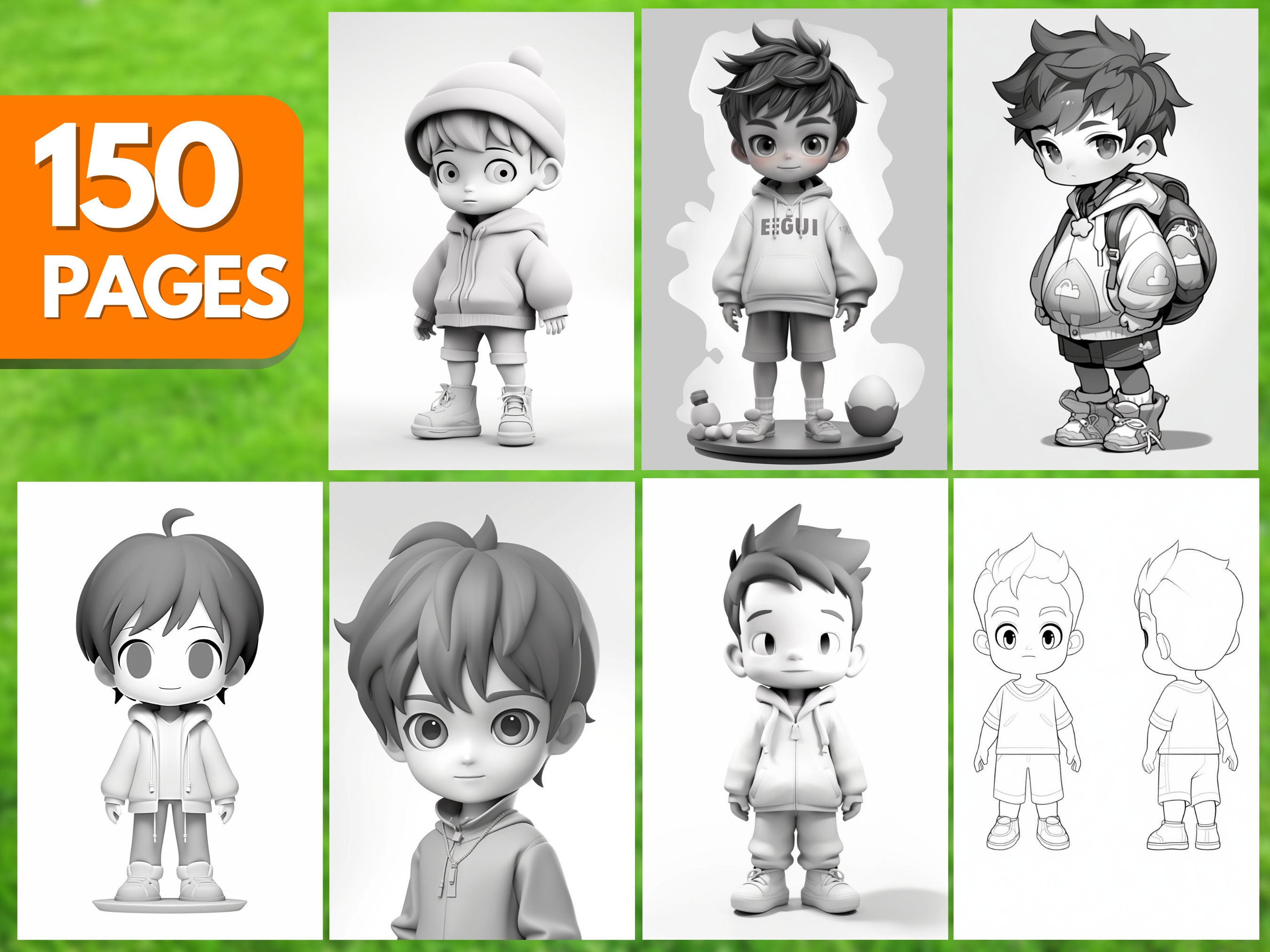 Kawaii Boys Coloring Book, 150 Pages, 3D Coloring, Kawaii Boys, 3D Art ...