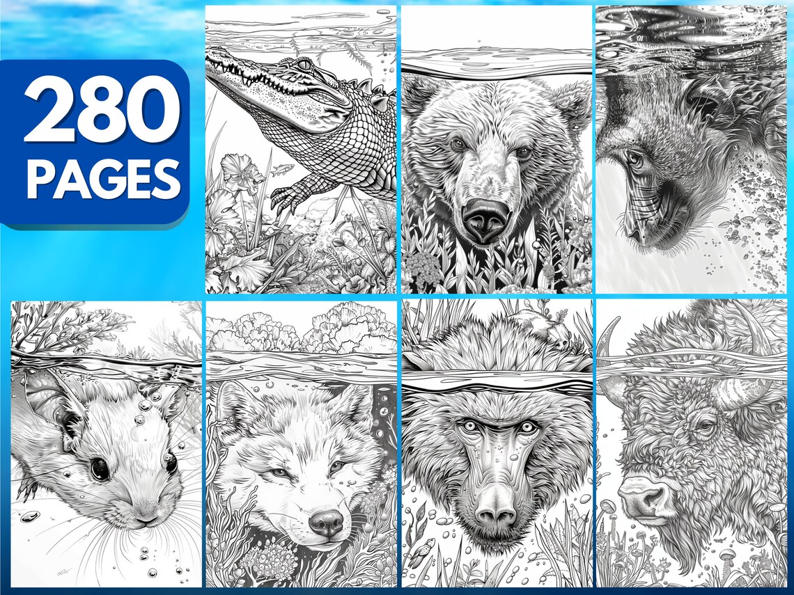 Animals Under Water Coloring Book: 280 Page Wetland Wildlife (PDF) - Etsy