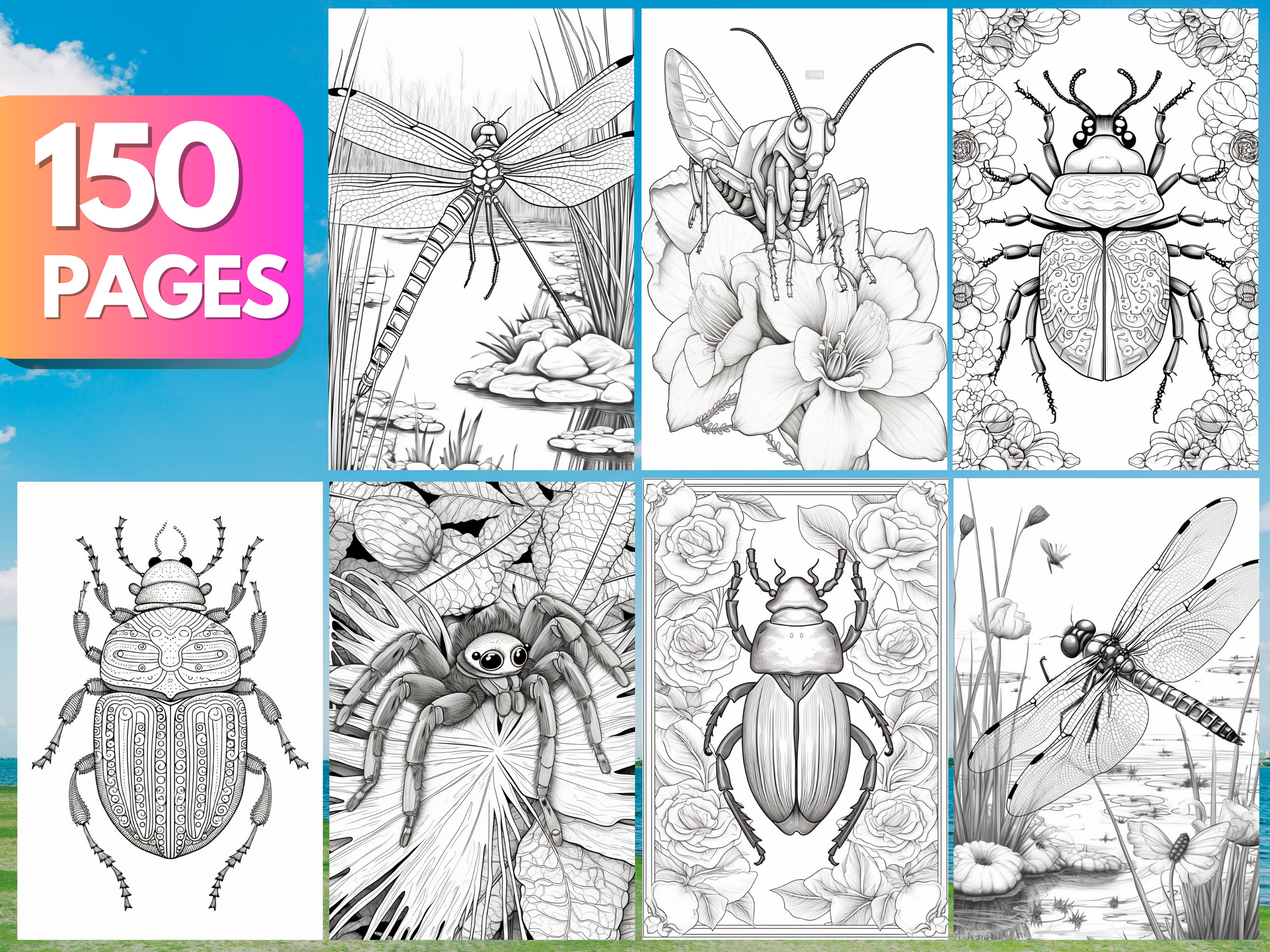 Beautiful Bugs Coloring Book, 150 Pages, Bugs Coloring Pages, AI ART ...