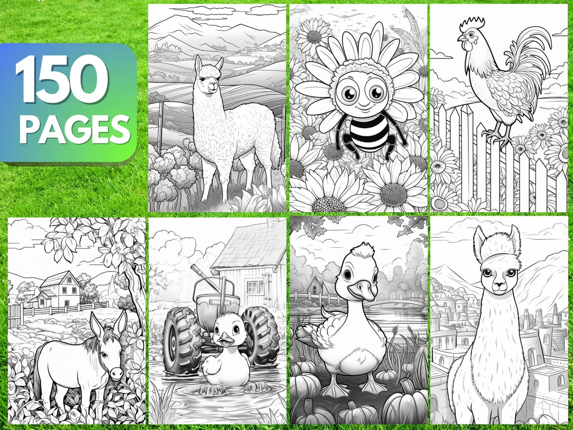 Cute Farm Animals Coloring Book 150 Pages Farm Friends - Etsy
