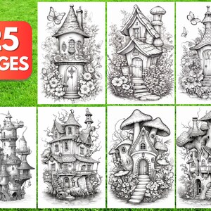 Fairy Houses Coloring Book, 150 Pages, Fairy Houses Coloring Pages, AI ...