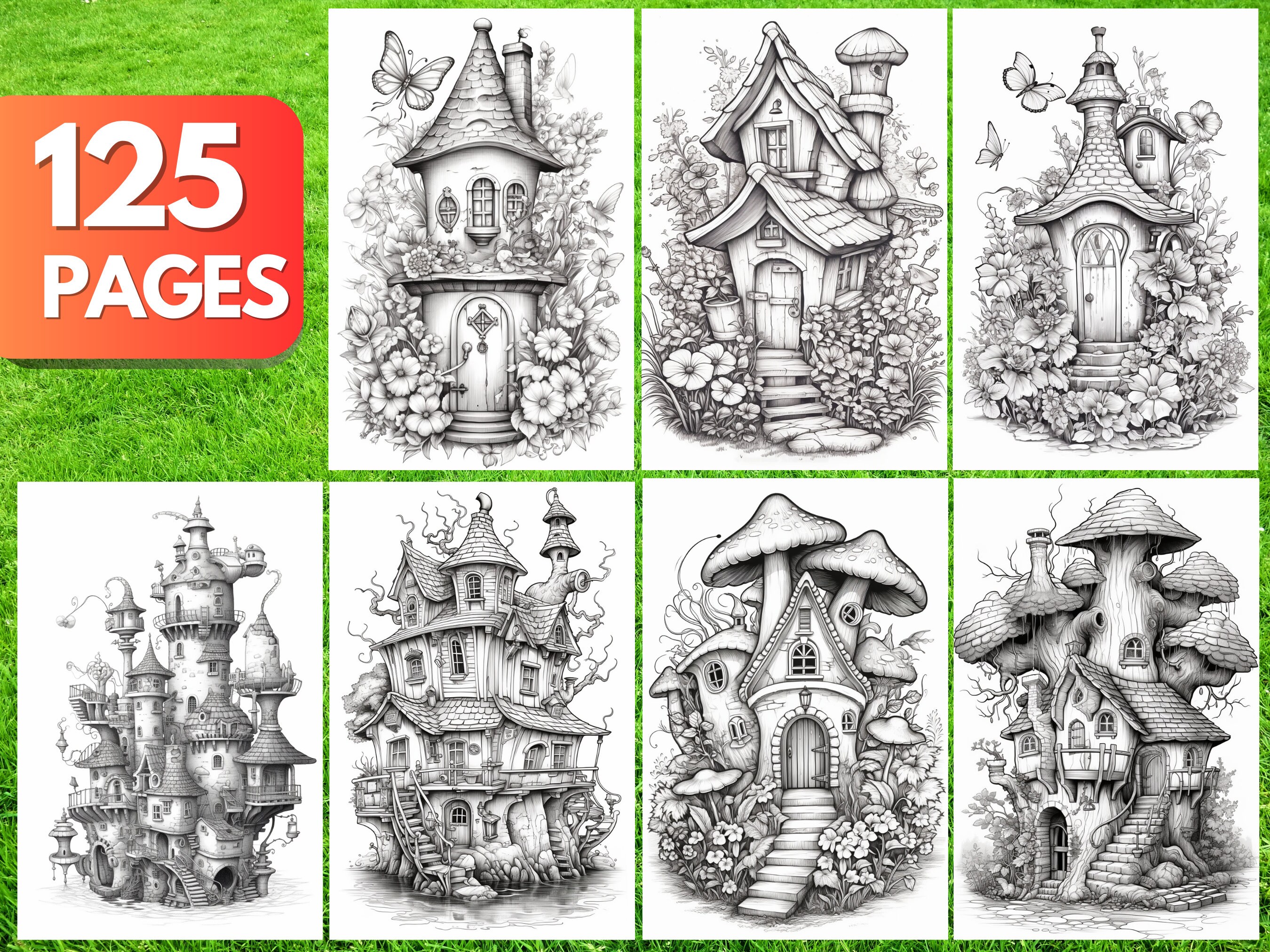 Fairy Houses Coloring Book, 150 Pages, Fairy Houses Coloring Pages, AI ...