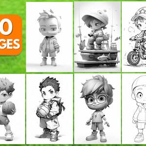 Kawaii Boys Coloring Book, 150 Pages, 3D Coloring, Kawaii Boys, 3D Art ...