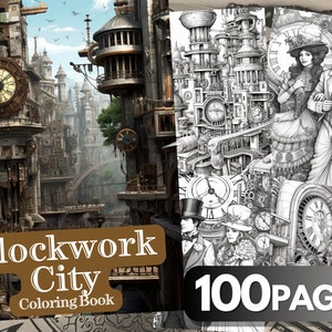 Clockwork City Coloring Book: 100 Pages, AI Art (PDF) - Etsy