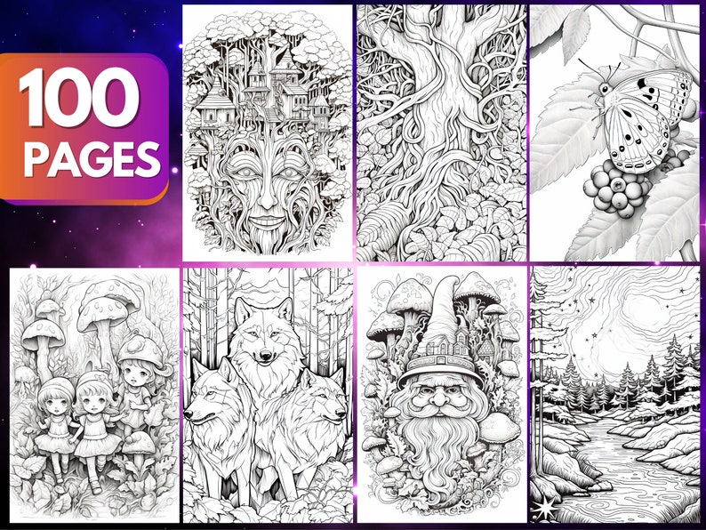 Enchanted Forest Coloring Book, 100 Pages, Enchanted Forest Coloring ...