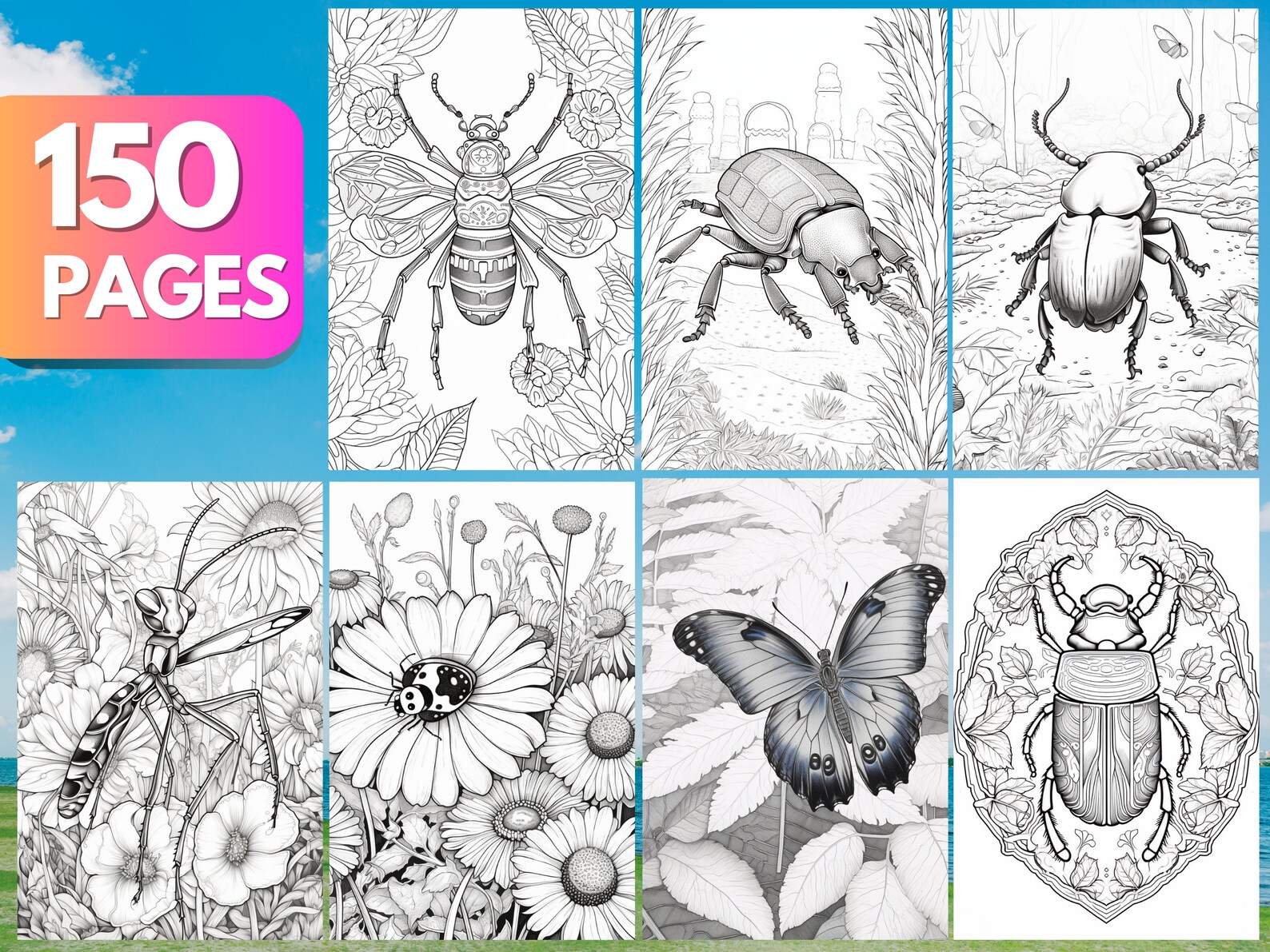 Beautiful Bugs Coloring Book 150 Pages Bugs Coloring Pages - Etsy