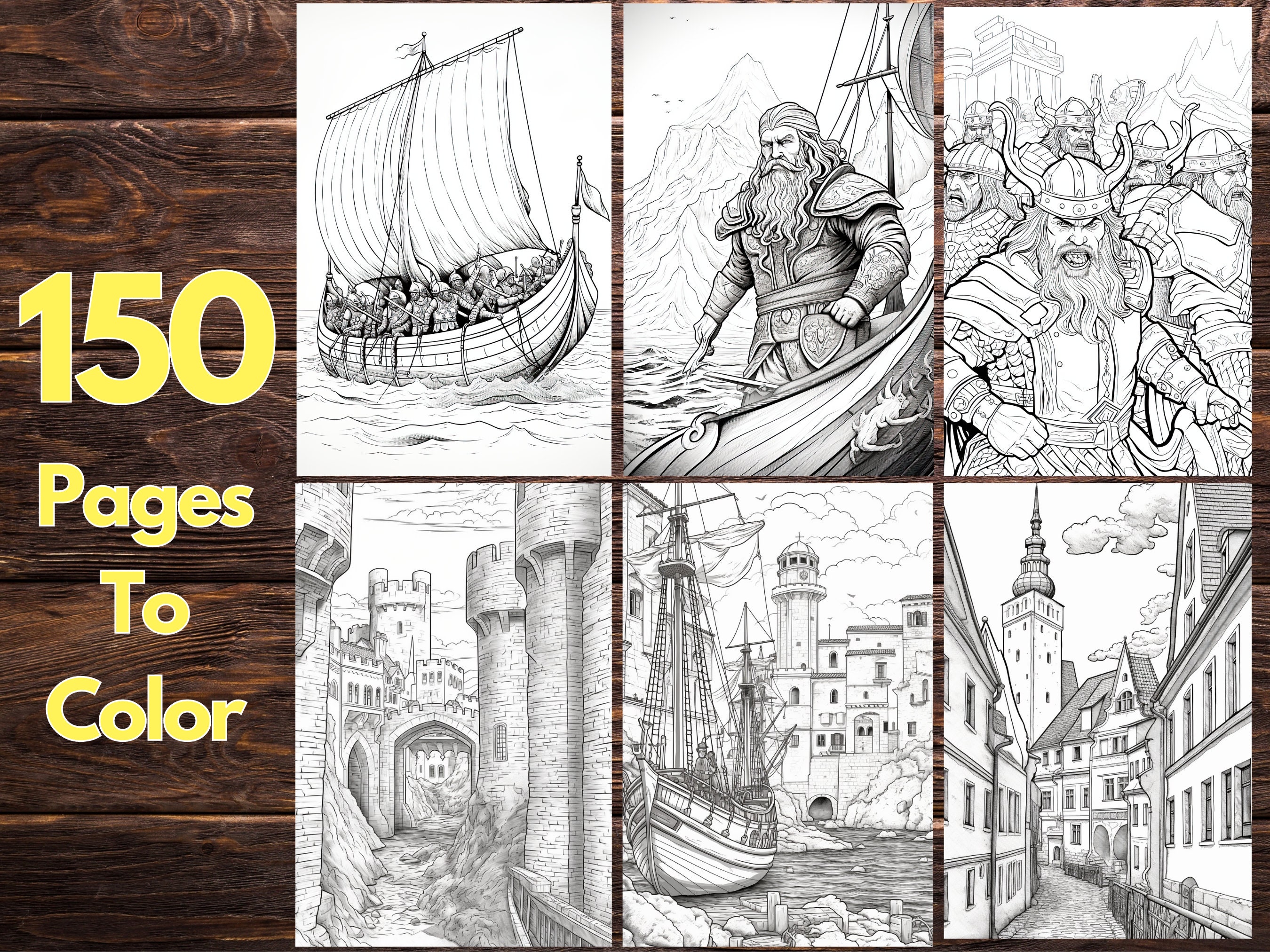 Viking Coloring Book: Medieval Castles, Dragons, and Warriors (150 ...