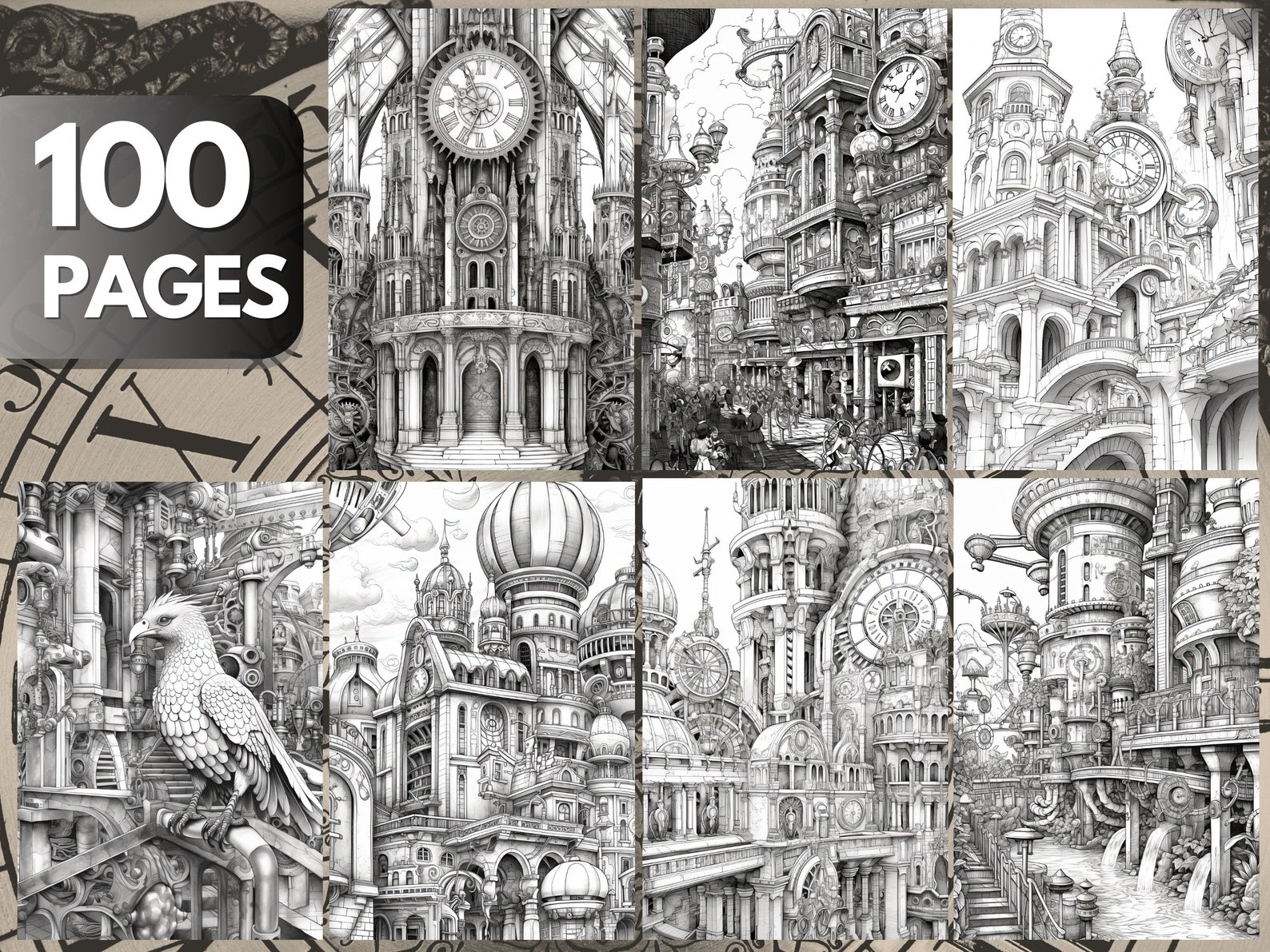 Clockwork City Coloring Book, 100 Pages, Clockwork City Coloring Pages ...