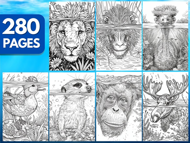 Animals Under Water Coloring Book: 280 Page Wetland Wildlife (PDF) - Etsy