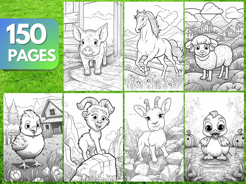 Cute Farm Animals Coloring Book, 150 Pages, Farm Friends Coloring Pages ...