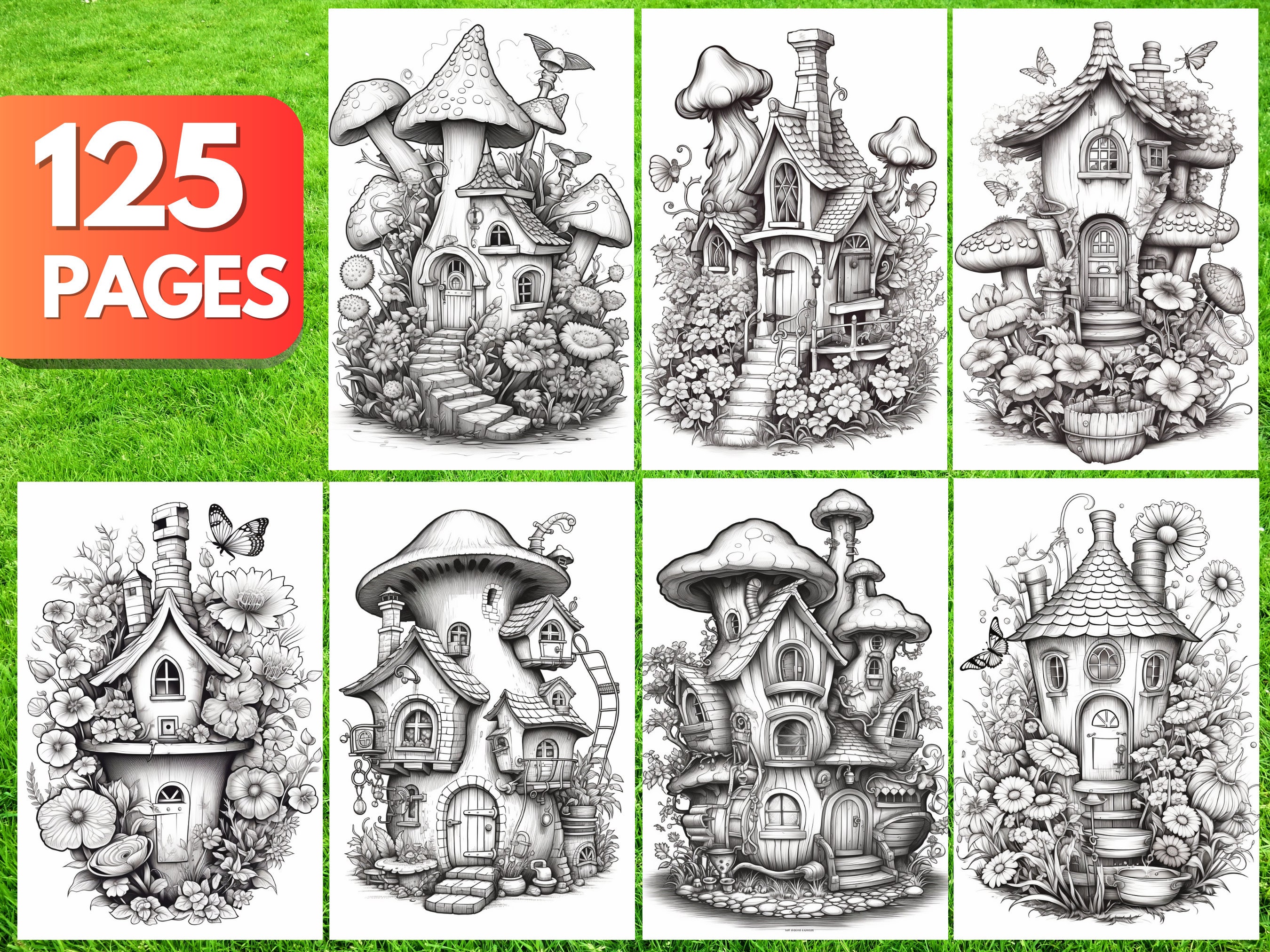 Fairy Houses Coloring Book, 150 Pages, Fairy Houses Coloring Pages, AI ...