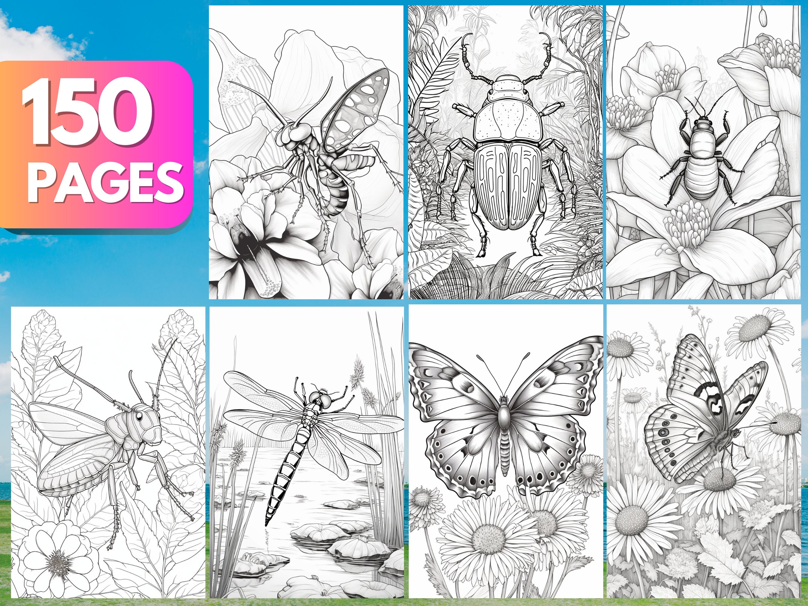 Beautiful Bugs Coloring Book 150 Pages Bugs Coloring Pages - Etsy