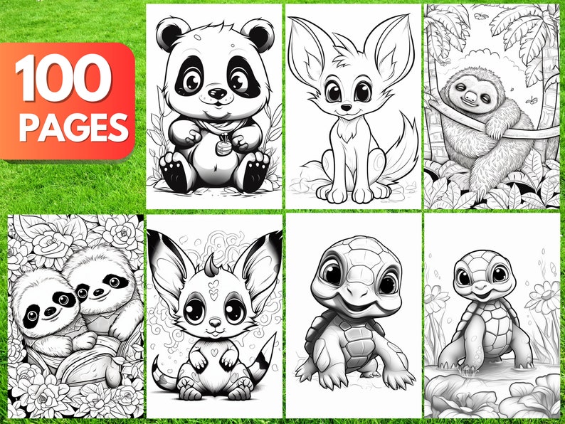 Adorable Animals Coloring Book, 100 Pages, Cute Animals Coloring Pages ...