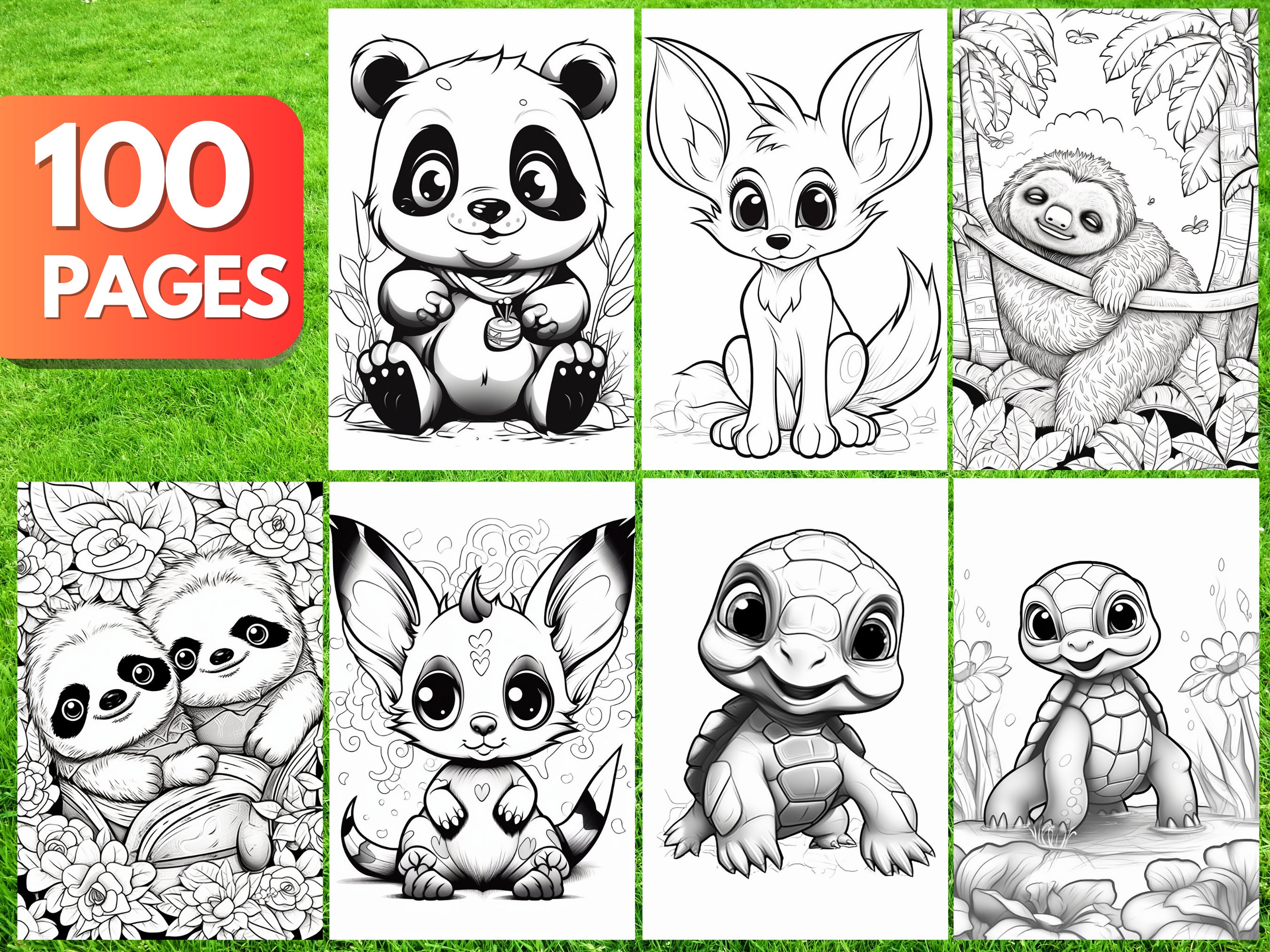 Adorable Animals Coloring Book, 100 Pages, Cute Animals Coloring Pages ...