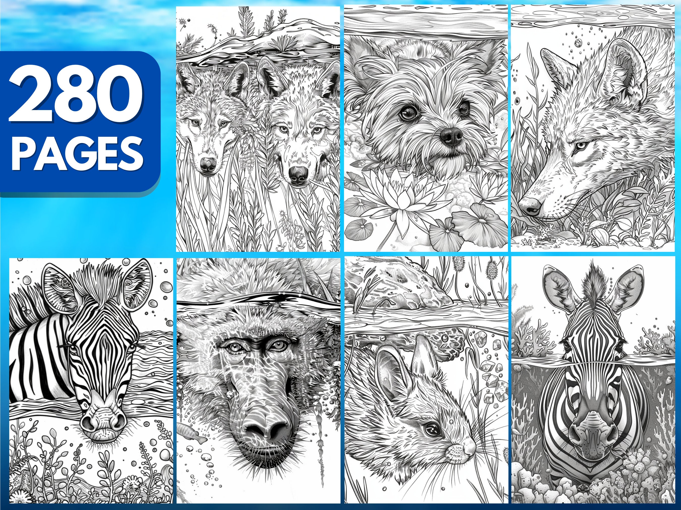 Animals Under Water Coloring Book: 280 Page Wetland Wildlife (PDF) - Etsy