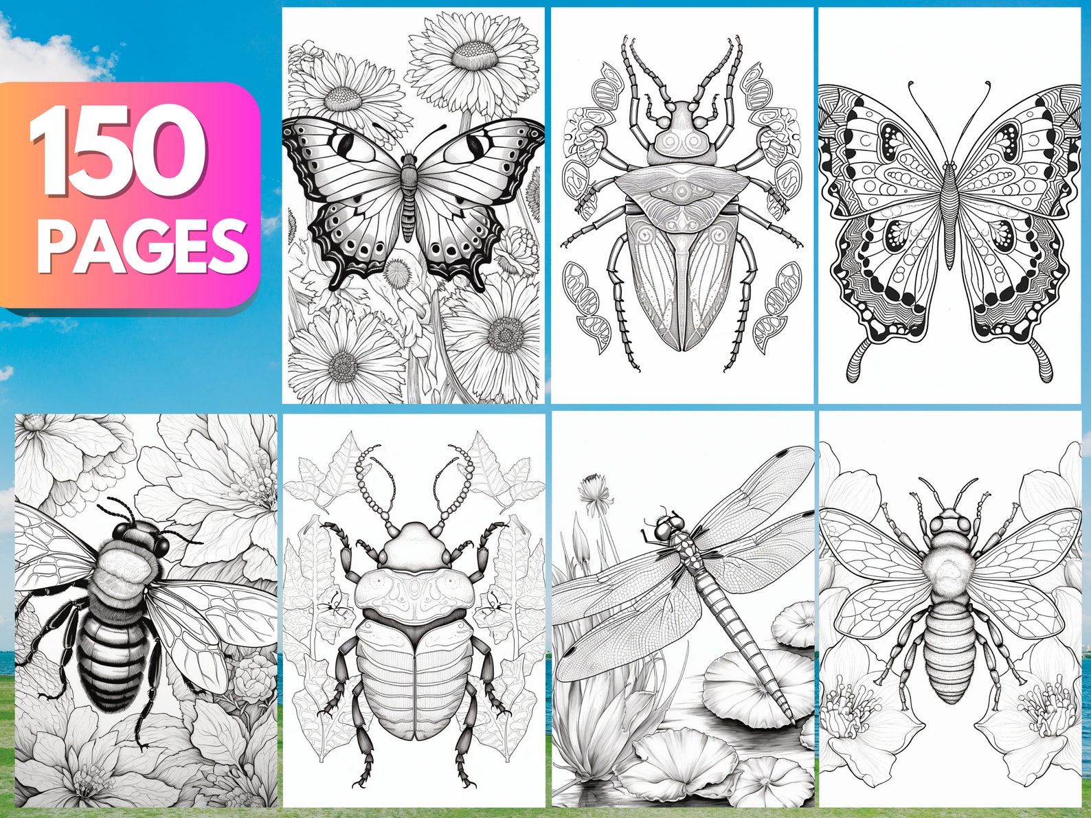 Beautiful Bugs Coloring Book 150 Pages Bugs Coloring Pages - Etsy