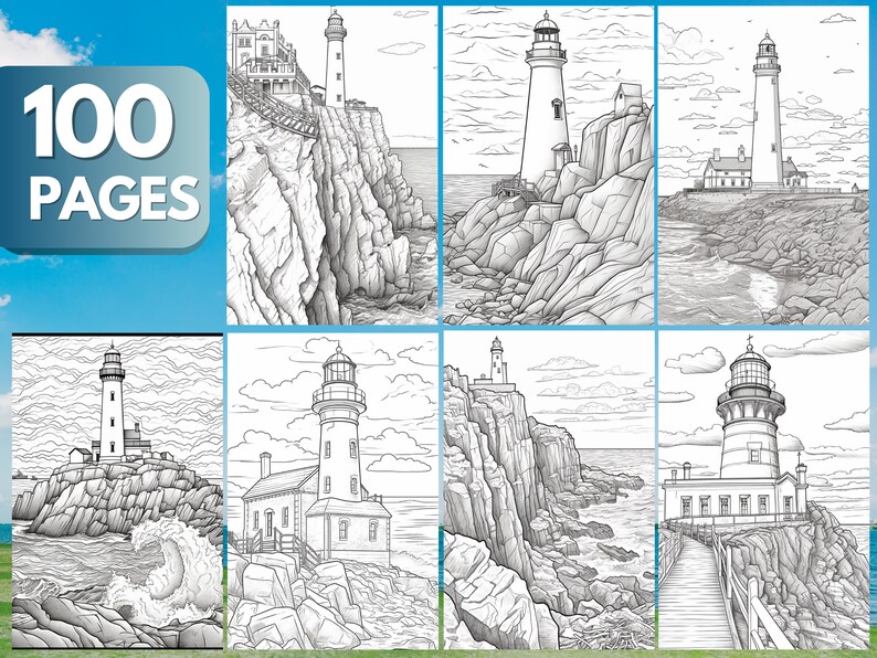 Lighthouse Coloring Book, 100 Pages, Lighthouse Coloring Pages, AI ART ...