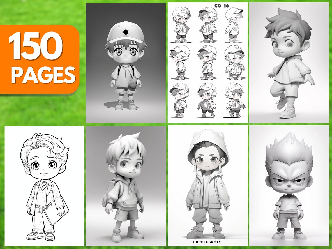 Kawaii Boys Coloring Book, 150 Pages, 3D Coloring, Kawaii Boys, 3D Art ...