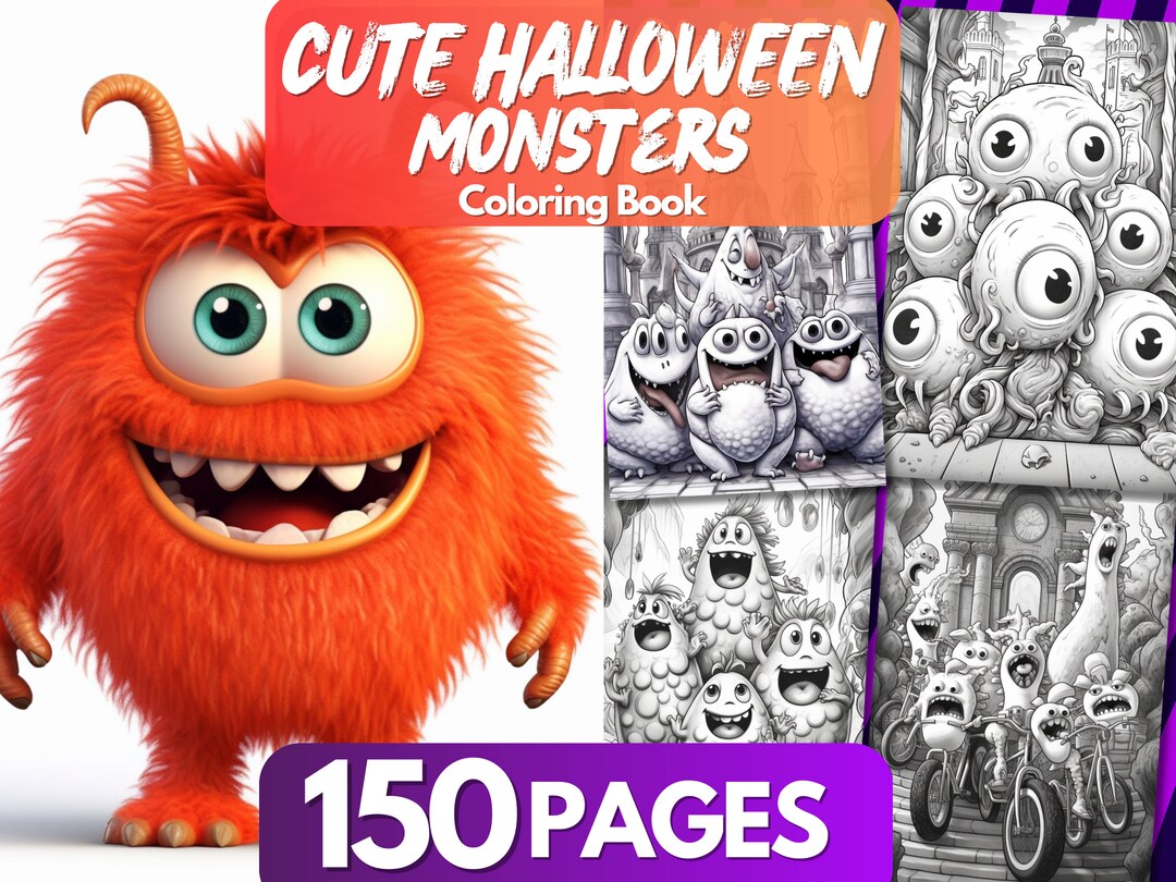 Cute Halloween Coloring, Monsters Coloring Book, 150 Pages, Halloween ...