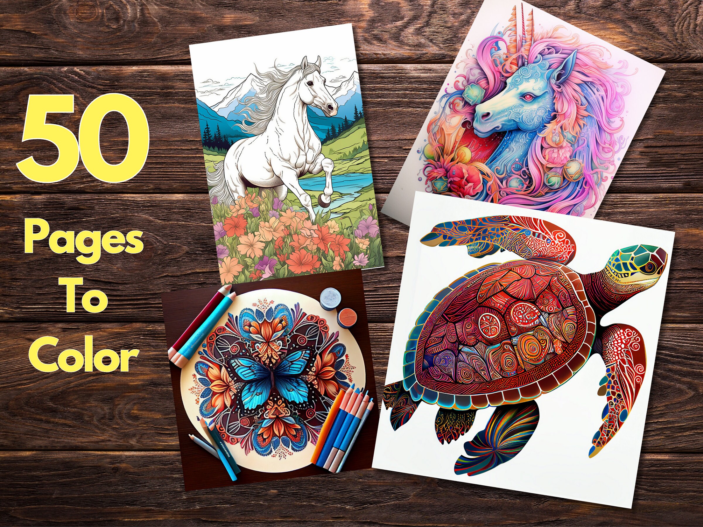 Amazing Animals Adult Coloring Book, 50 Pages, AI ART, Printable ...