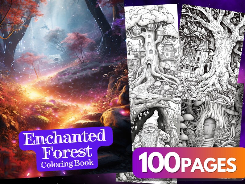 Enchanted Forest Coloring Book, 100 Pages, Enchanted Forest Coloring ...