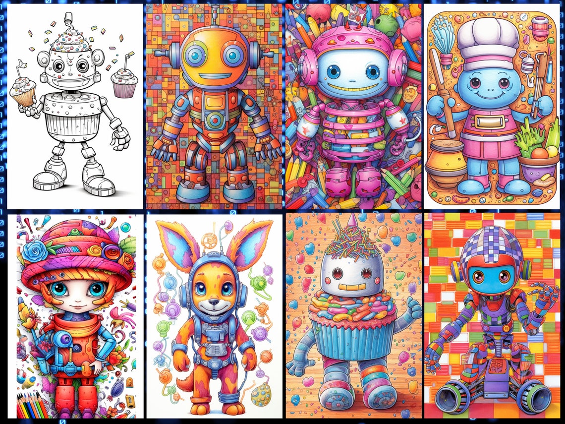 Cute Robots Coloring Book, 150 Pages, Cute Robots Coloring Pages, AI ...