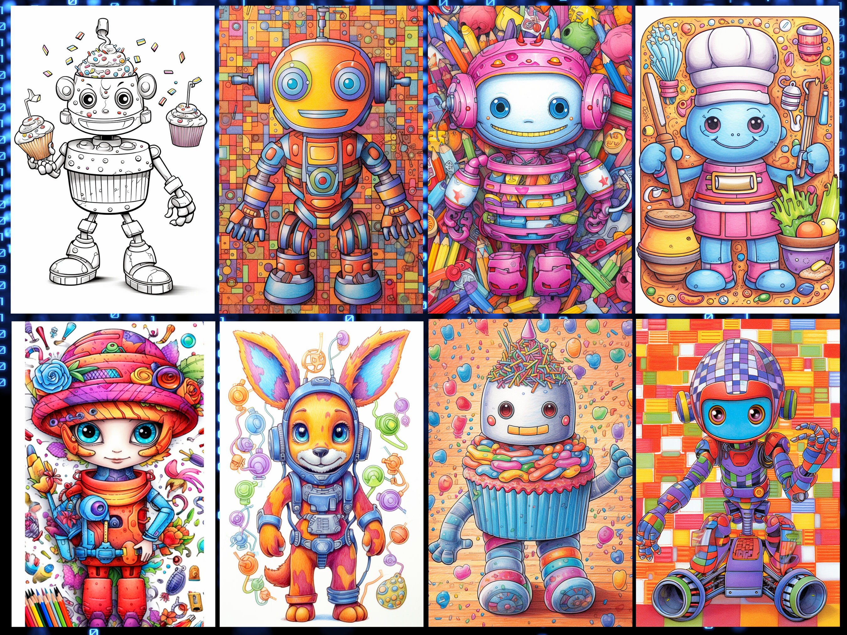 Cute Robots Coloring Book, 150 Pages, Cute Robots Coloring Pages, AI ...