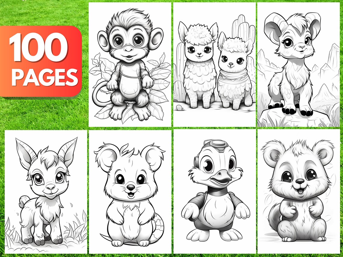 Adorable Animals Coloring Book, 100 Pages, Cute Animals Coloring Pages ...