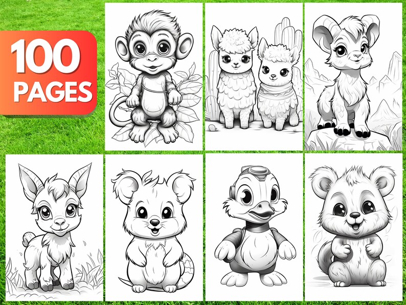 Adorable Animals Coloring Book, 100 Pages, Cute Animals Coloring Pages ...