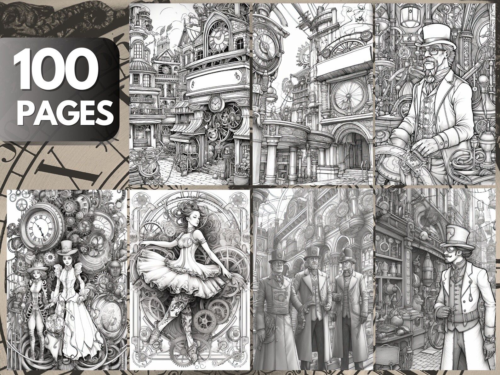 Clockwork City Coloring Book, 100 Pages, Clockwork City Coloring Pages ...